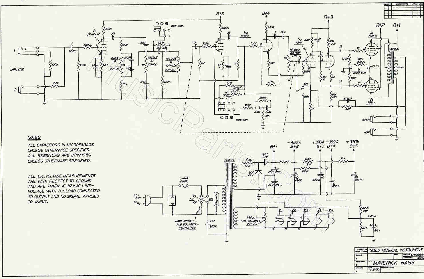 Prowess Amplifiers - Misc - Schematics - Guild Maverick Bass - 7591s SS ...